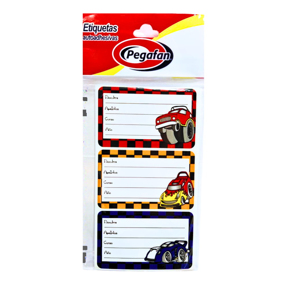 PEGAFAN ETIQUETAS ESCOLARES AUTOS - Libreria Cervantes